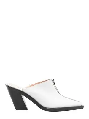 ELLEME 85mm Eclair-zip Leather Mules - White