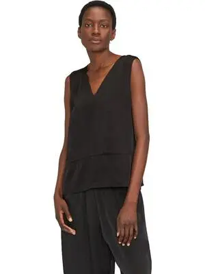 Everlane Satin V-neck Peplum Top - Black