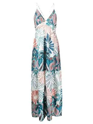 Ba&sh Floral-print Tiered-skirt Dress - Blue