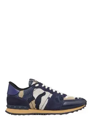 Valentino Garavani Mesh Fabric Camouflage Rockrunner Sneaker - Blue