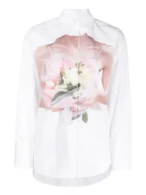 MSGM Rose-print Poplin Shirt - White