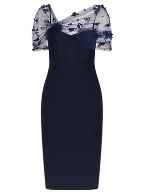 Theia Gia Beaded Shawl-embellished Dress - Navy