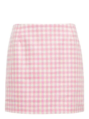Ami Gingham Cotton And Wool Miniskirt - Blue