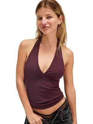 Free People Halter Neck Top Dried Grape