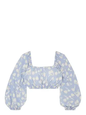 PEONY SWIMWEAR Cropped Floral-print Top - Light Blue