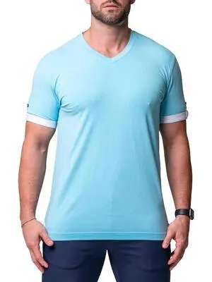 MACEOO Vivaldi Solid Camolight V-neck T-shirt - Blue