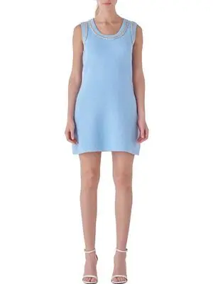 Endless Rose Chain Trim Sweater Dress - Blue