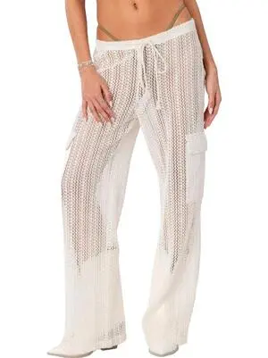 EDIKTED Ines Sheer Lace Cargo Pants - Cream