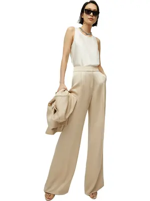 Veronica Beard Robinne Wide-Leg Trouser Sand