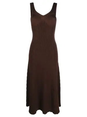 JIL SANDER Ribbed-knit Midi Dress - Brown