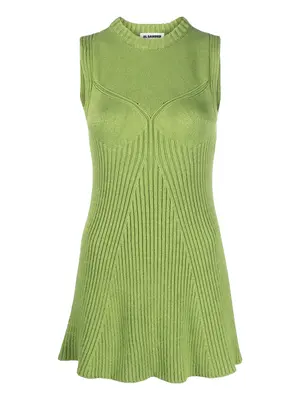 JIL SANDER Sleeveless Ribbed Knit Top - Green