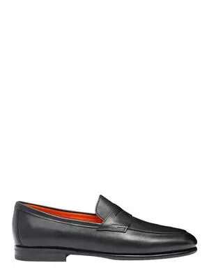 Santoni Leather Penny Loafers Black