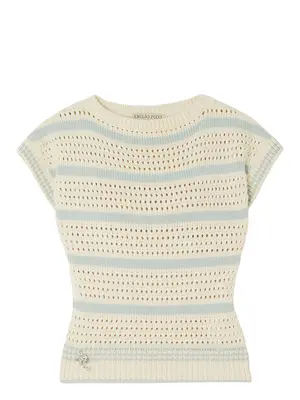Emilio Pucci Striped Open-knit Cotton-blend Sweater - Neutrals