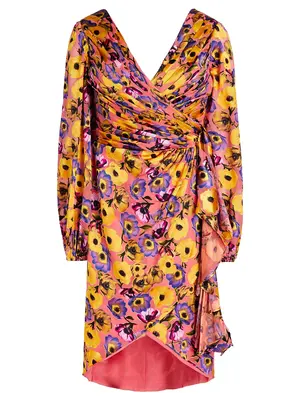 Theia Monika Wrap-effect Floral-print Devoré-chiffon Dress - Pink