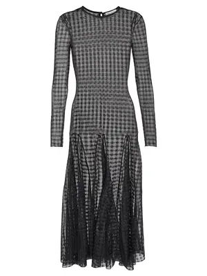 Ami Gingham Lace Midi Dress - Black
