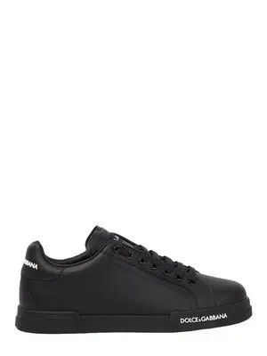Dolce & Gabbana Logo Leather Sneakers - Black