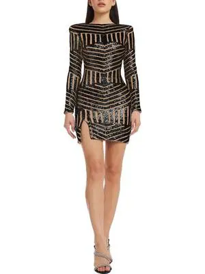 Dress The Population Nathalia Sequin Mini Dress - Black/beige