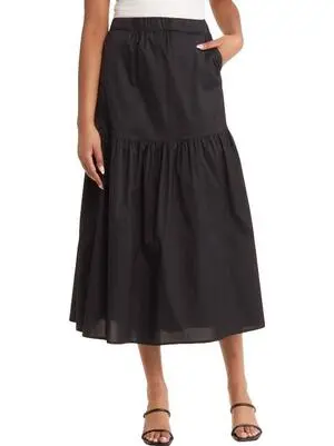 Misook Cotton-blend Flounce Hem Maxi Skirt - Black
