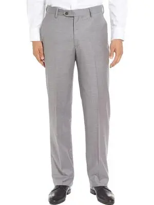 Berle Flat Front Super 130s Wool Gabardine Trousers - Light Grey