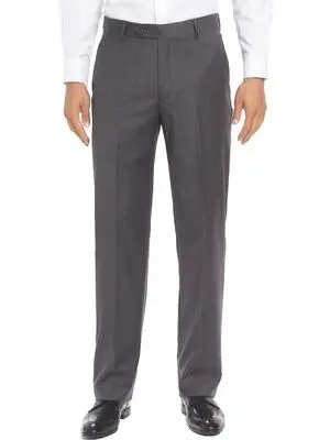 Berle Flat Front Super 130s Wool Gabardine Trousers - Medium Grey