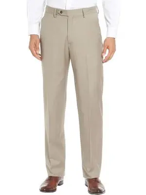 Berle Flat Front Super 130s Wool Gabardine Trousers - Tan