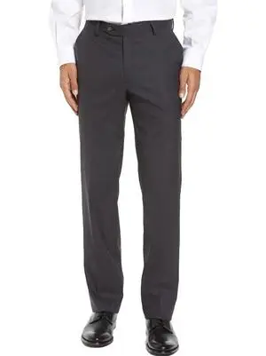 Berle Flat Front Stretch Solid Wool Trousers - Medium Grey