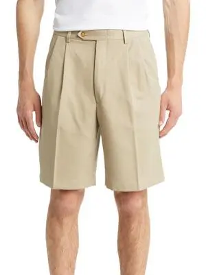 Berle Microfiber Pleated Shorts - Tan