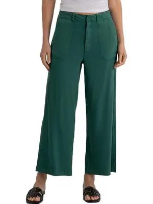 Kut From The Kloth Topaz High-waisted Wide-leg Linen-blend Pants - Jungle