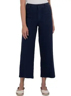 Kut From The Kloth KUT From The Kloth Topaz High-Waisted Wide-Leg Linen-Blend Pants Navy