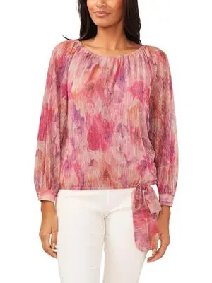 Chaus Metallic Floral Blouse - Beige/ Pink/ Gold