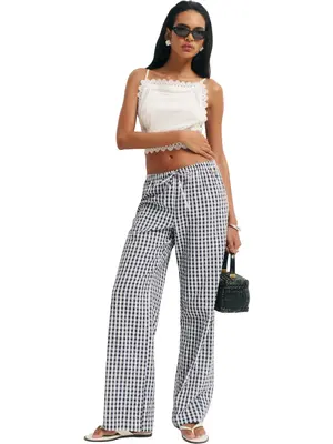 REFORMATION Olina Pant Navy Gingham