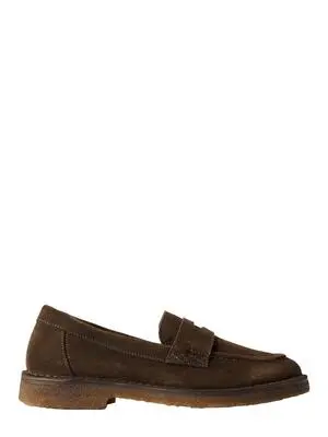 DRAKE'S Canal Suede Penny Loafers - Brown