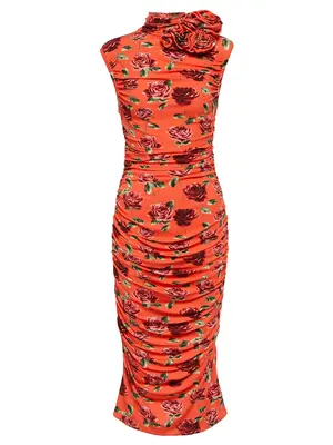 Magda Butrym Floral-appliqué Printed Midi Dress - Red