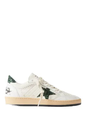 GOLDEN GOOSE Ballstar Glittered Distressed Leather Sneakers - White