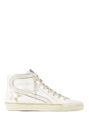 GOLDEN GOOSE Slide Distressed High-top Sneakers - White