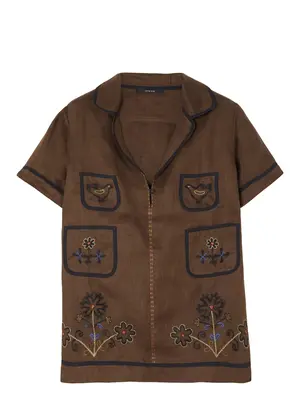 Vita Kin Misha Embroidered Linen Blouse - Brown