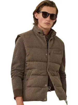 Ralph Lauren Whitwell Wool-blend Tweed Down Vest - Dark Taupe Multi