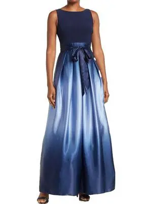 SL FASHIONS Slny Ombrè Satin Gown With Bow - Nvw