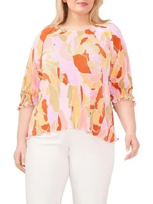 Halogen Abstract Print Plissé Blouse - Canyon Sunset