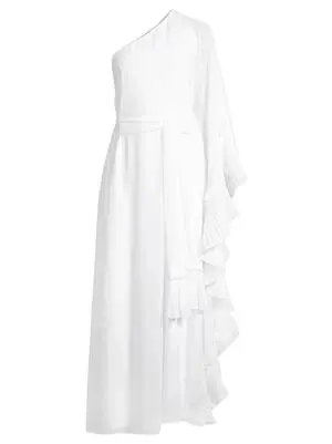 UNGARO Laura One-shoulder Ruffled Maxi Dress - White