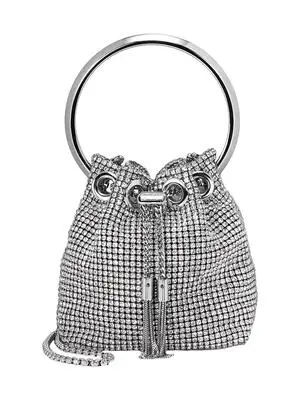 JIMMY CHOO Bon Bon Crystal Mesh Bucket Bag - Silver