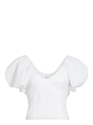 FRAME Puff-sleeve Seersucker Top - Blanc