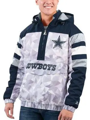 STARTER Dallas Cowboys Thursday Night Gridiron Raglan Half-zip Hooded Jacket - Gray
