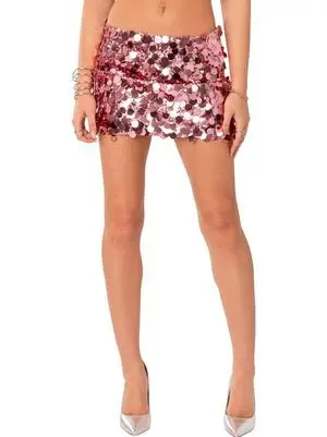 EDIKTED Sabina Sequin Mini Skirt - Pink