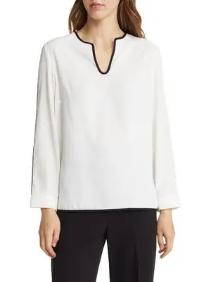 Ming Wang Split Sleeve Crêpe De Chine Blouse - White/black