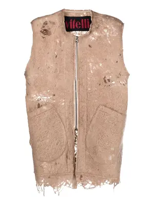 VITELLI Distressed-effect Zip-up Vest - Neutrals