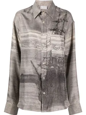 PIERRE-LOUIS MASCIA Graphic-print Shirt - Grey