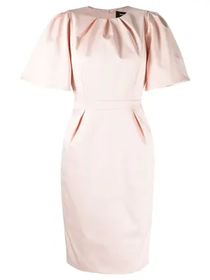 Paule Ka Satin-finish Dress With Flounce Sleeves - Pink