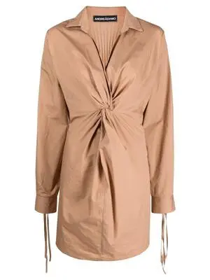 ANDREĀDAMO ANDREĀDAMO Twist-Front Shirt Dress Neutrals