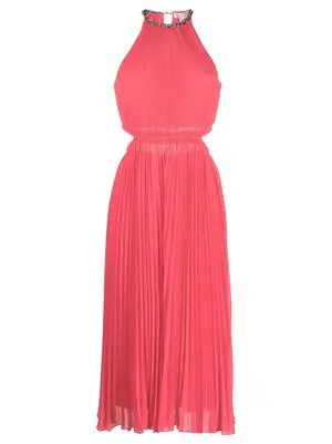 Michael Kors Pleated Halterneck Midi Dress - Pink